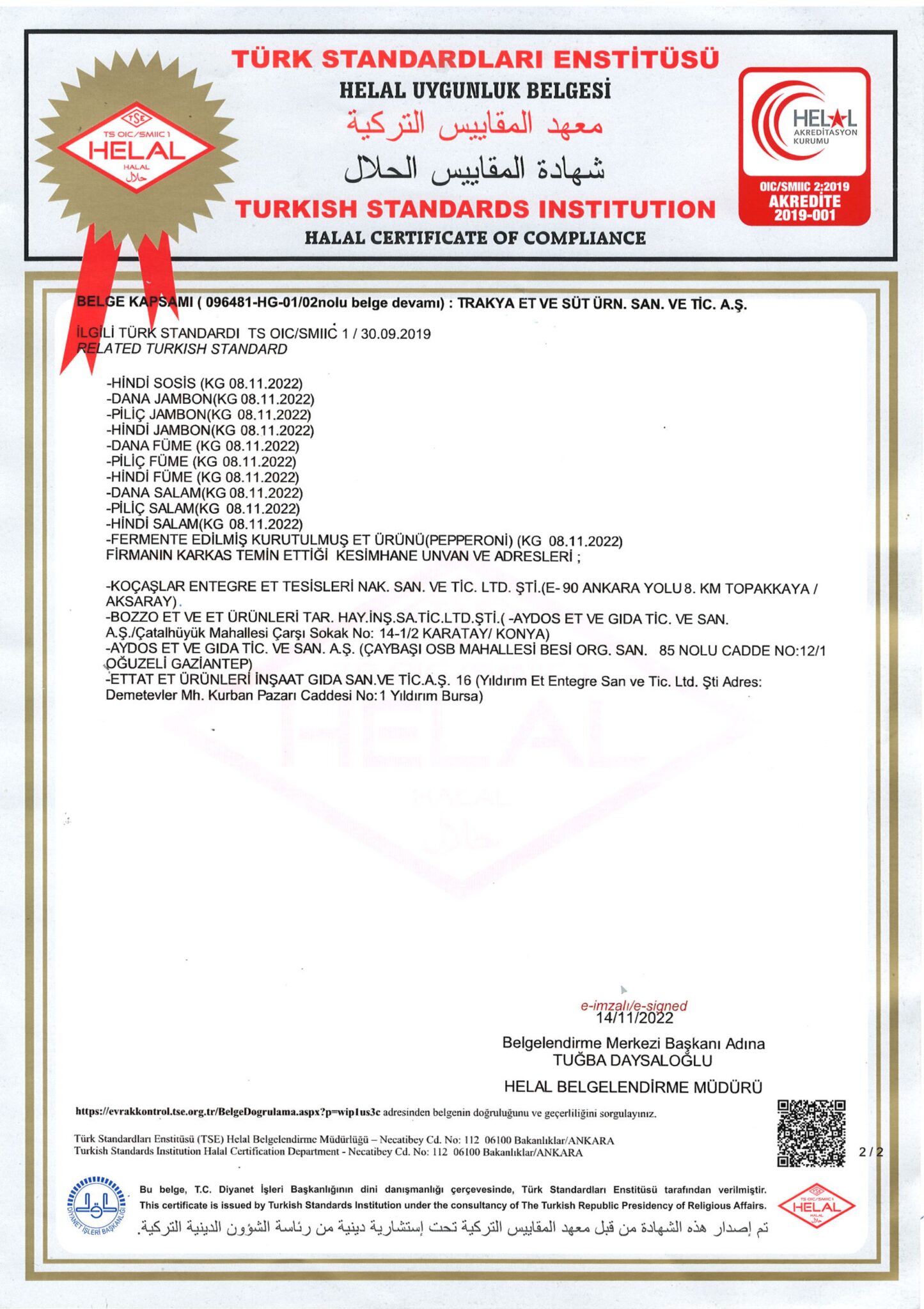 Certificates – Siniora Food Industries Company